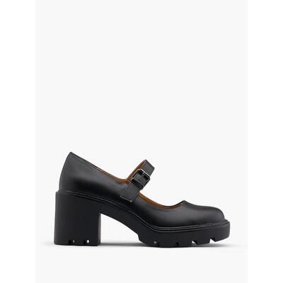 代购Catwalk女士玛丽珍鞋透气轻便舒适防滑黑色圆头粗跟搭扣