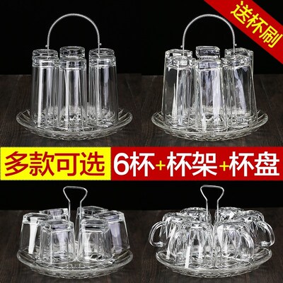 Glass cup set 6 beer cups with tray holder heat-resistant si