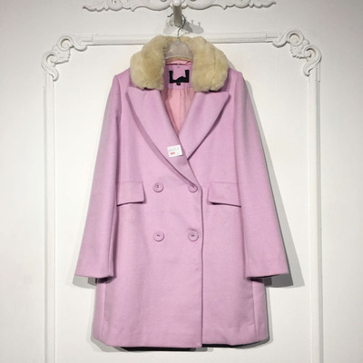 N系列 D80958 时尚真毛领长款毛呢外套品牌女装折扣颦薪啵