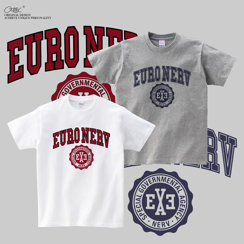 EURO NERV宽松圆领学院风t恤EVA短袖日系潮牌_虎窝淘