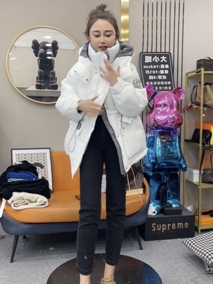 棉中长款欧货宽松贴标棉服