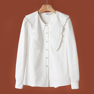 559西湖阁老【HO】春季*绍 棉大翻领单排扣纯色衬衫237