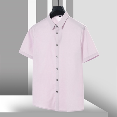 1098男装 22%粘胶纤维【冰】夏装 商务风翻领单排扣短袖衬衫378