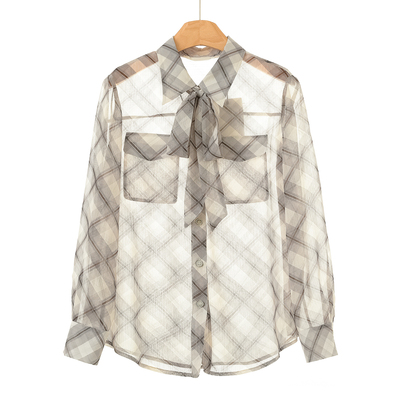 539 西湖阁老【文】春装 复古港风轻透感翻领格子衬衫631