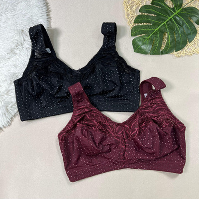 无钢圈全包背心式超薄大码文胸A0916 点点减龄宽扣大罩杯外贸文胸