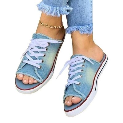 2021 womens shoes sandals fish mouth denim canvas lace