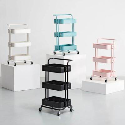 Three-tier mobile trolley kitchen shelves floor-to-floor mul