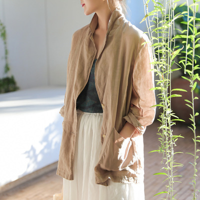 文艺原创2020春夏新品苎麻西装领