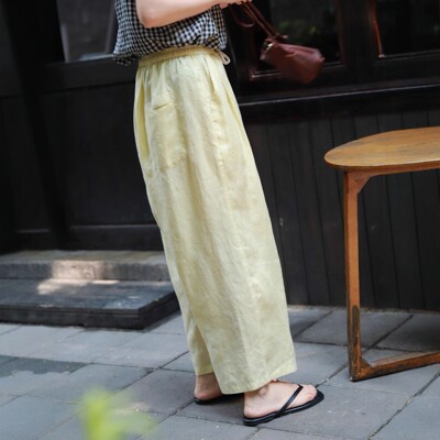 2026春季鹅黄萝卜裤文艺松紧腰宽
