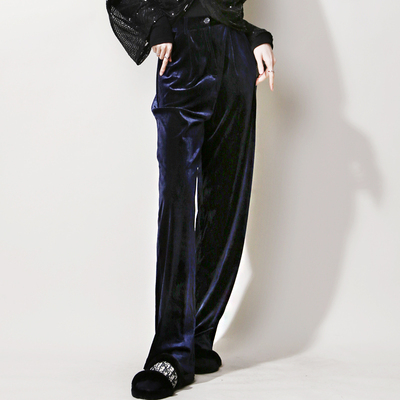 高腰欧美百搭长裤丝绒哑光