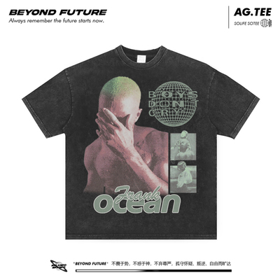 frank ocean水洗做旧复古美式短袖体恤男女中性上衣打底数码直喷
