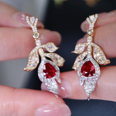 无烧耳饰红宝石宝创集豪镶轻奢