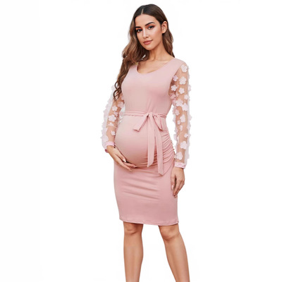 裙 flower maternity dress summer long sleeved pregnant woman