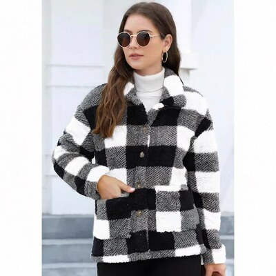 New women's plaid plush long sleeved winter casual jacket 衣