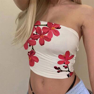 Summer Tube Tops For Women Floral Print Off Shoulder Straple