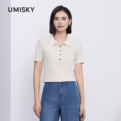 umisky优美世界专柜同款夏季POLO领时尚显瘦针织衫上衣SM2W3212