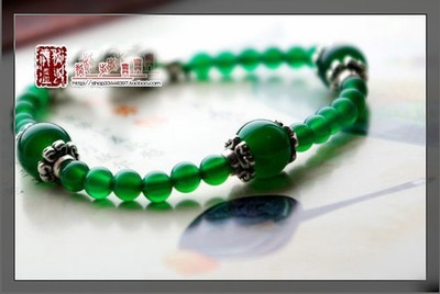 狐步舞[微风轻拂]民族风原创手工天然绿玛瑙藏银手链手串小众女生