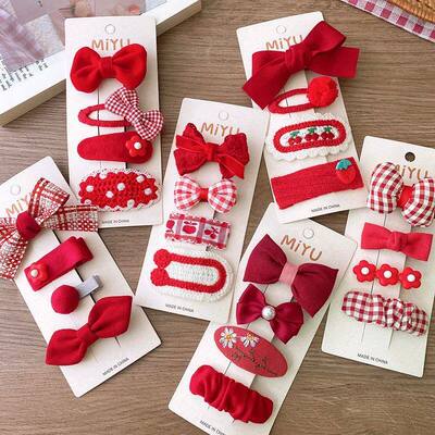 2/4PCS Red Hair Pins for Girls Fabric Bow Bangs Clips
