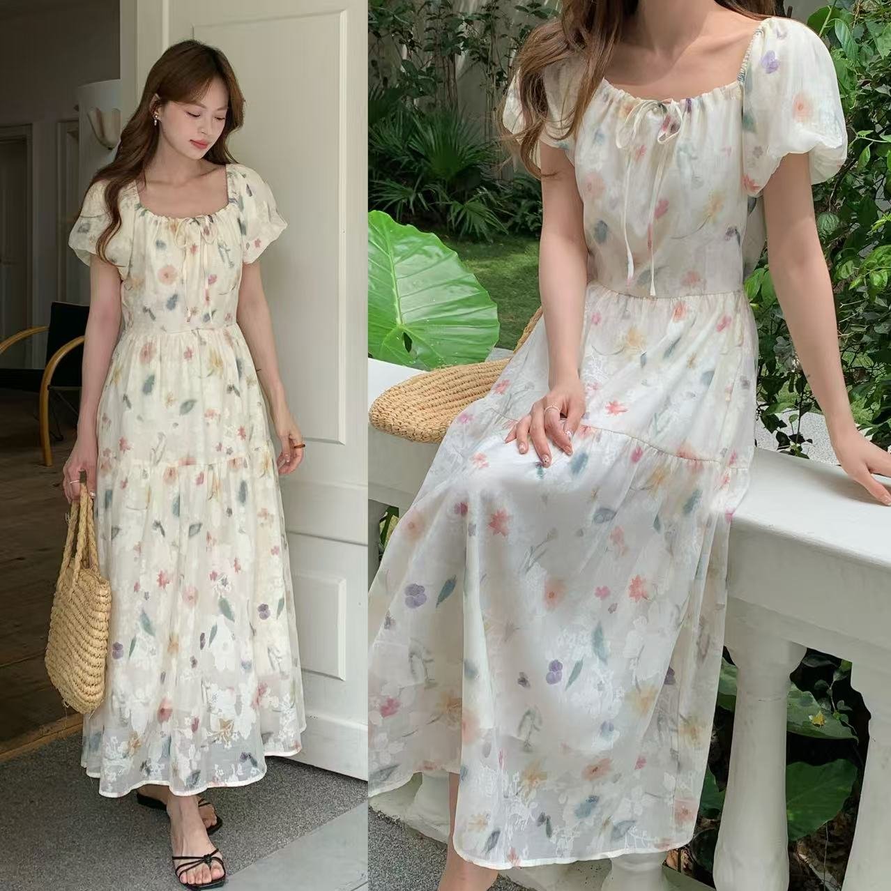 实拍已出 法式碎花连衣裙女夏季新款高级感显瘦气质桔梗长裙