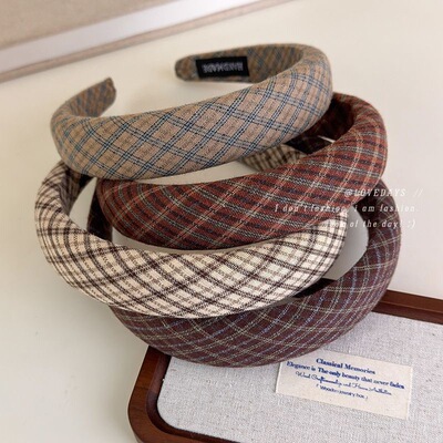 2026新款韩系复古格纹海绵高颅顶发箍日常百搭压发发卡高颅顶头箍