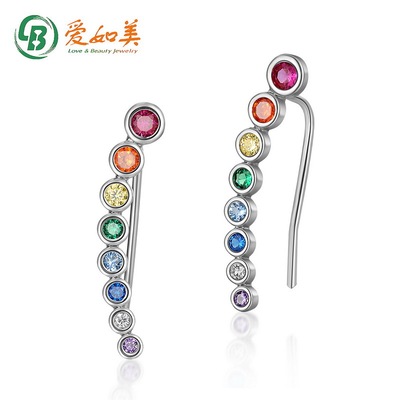 新款日韩时尚彩色耳环S925银渡18K金PT950铂金彩虹耳环女气质耳夹