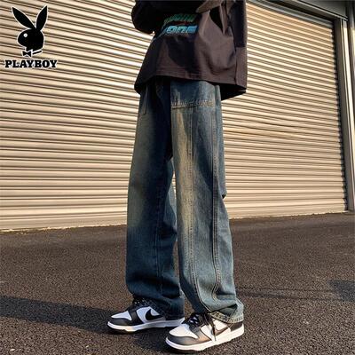 花花公子牛仔裤男士春秋季2024新款直筒宽松美式潮牌休闲长裤子男