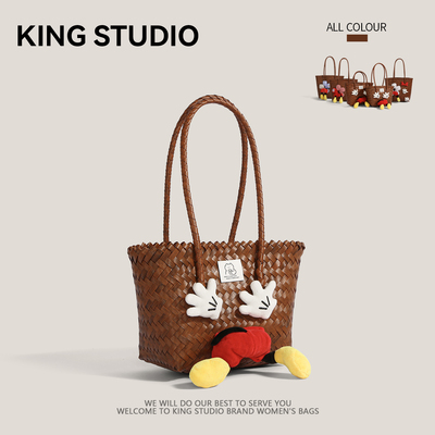 可爱卡通米奇编织包包女托特包