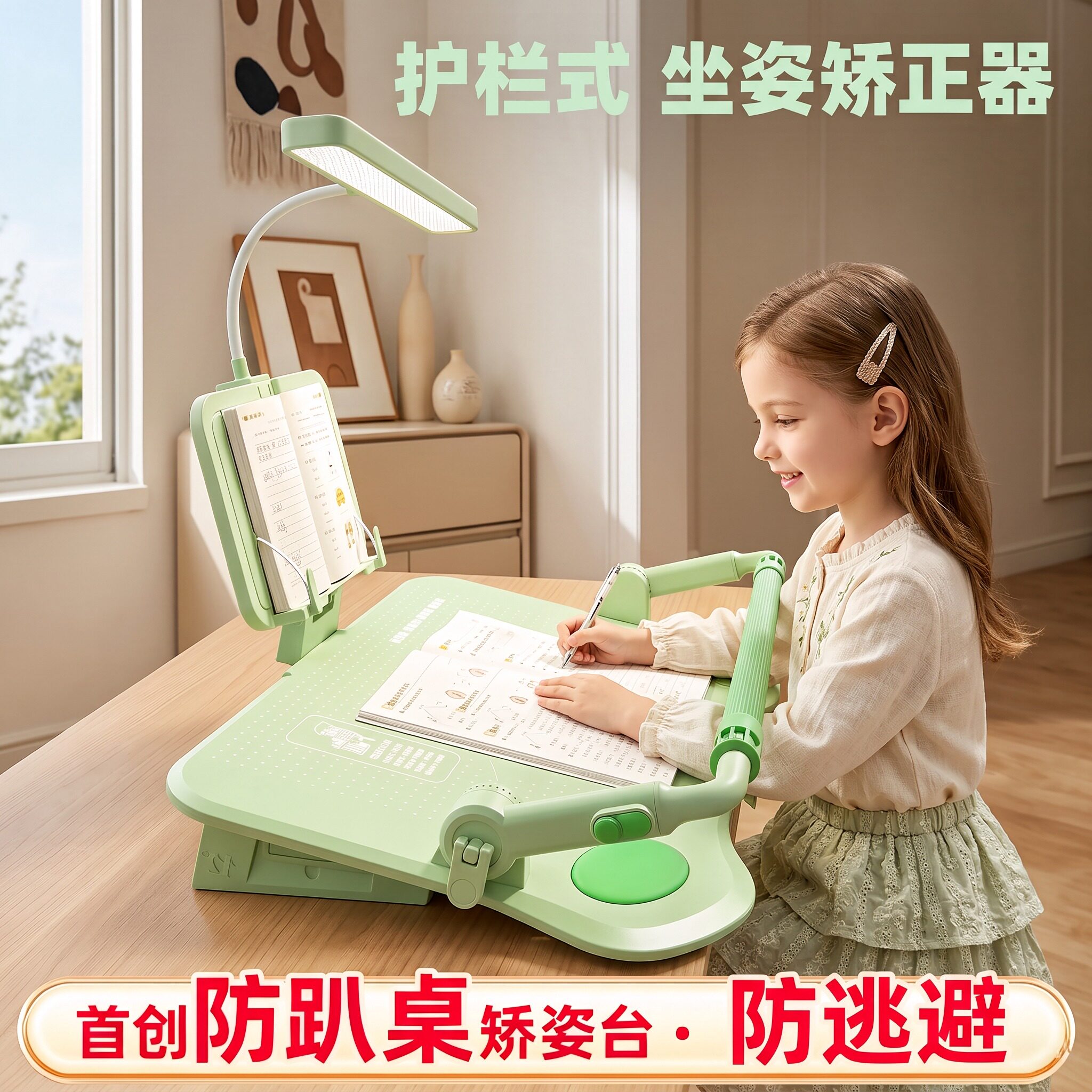 护栏写字姿势坐姿矫正器小学生桌面款儿童写作业防低头近视驼背书桌学习桌支架读写台视力纠正保护护眼神器