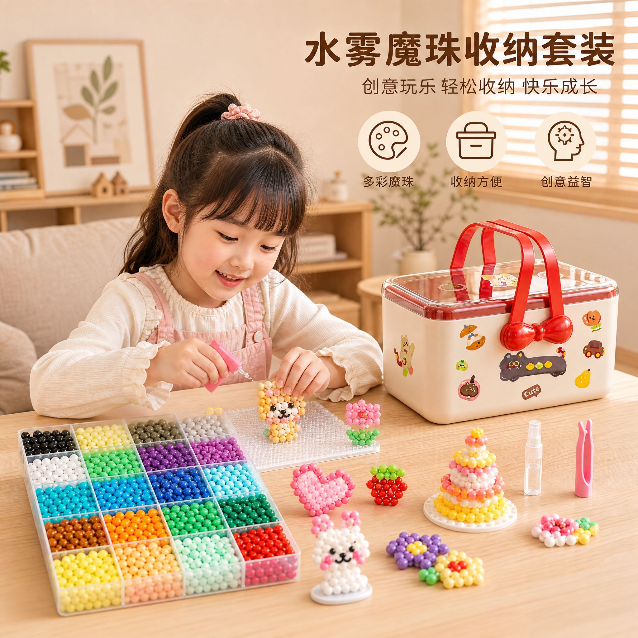 水雾魔珠全套材料包沙画胶画拼豆儿童女孩手工diy玩具神奇魔法珠