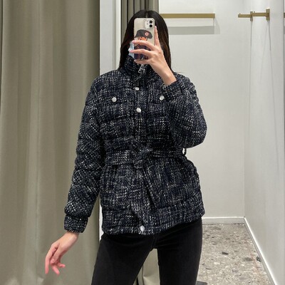 maSande2021百搭排扣系带收腰粗花呢棉服外套MFPOU00688