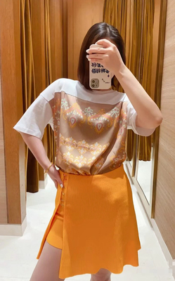 印花系带落肩宽松短袖T恤