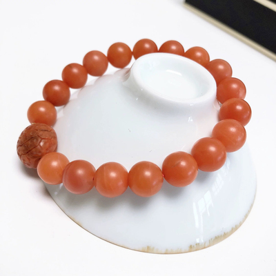 S505# 天然保山南红柿子红单圈手链9.8mm 配富甲天下 重量25.61克
