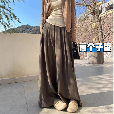 高个子加长咖色宽松西装裤春秋