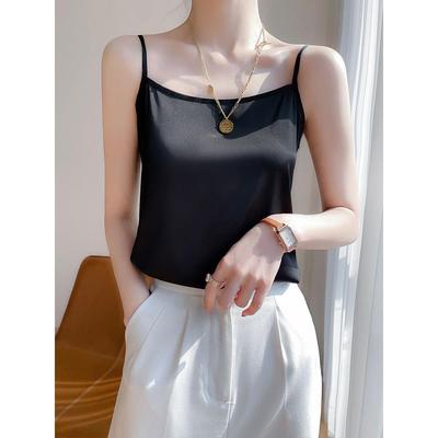 一字领吊带背心女内搭西装白黑色打底宽松缎面真丝醋酸冰丝上衣