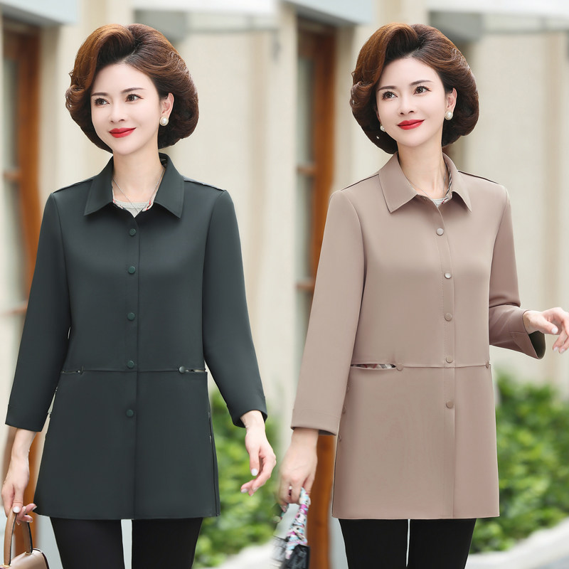 时尚妈妈春秋外套洋气大码中年女风衣时尚宽松中老年人秋装上衣服