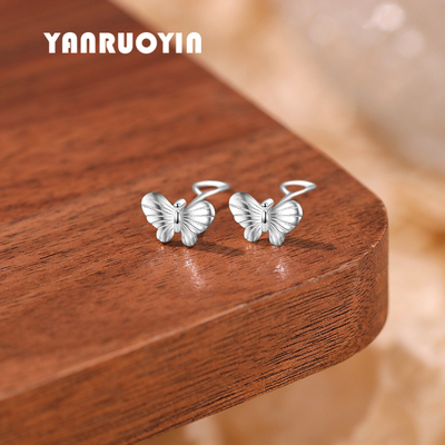 999足银耳钉女纯银森系蝴蝶弯钩