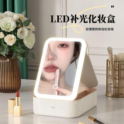 Cosmetic storage box with mirror and dust-proof feature, lar