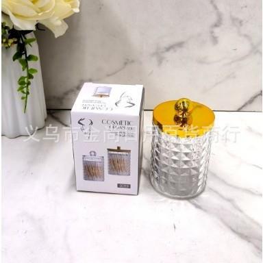 Cotton Swab Box with Bamboo Lid and Transparent Cover, Makeu