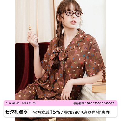 汝曼司原创经典老花仿醋酸睡衣女