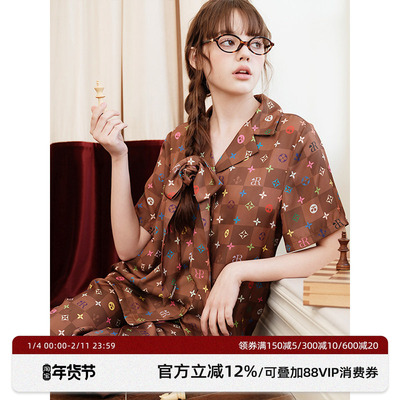 汝曼司原创经典老花仿醋酸睡衣女