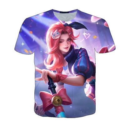 王者荣耀阿轲节奏热浪衣服3D印花短袖T恤衫女装中学生少年cos上衣