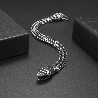 Zodiac Double Headed Snake Bracelet Men Stainless Steel
