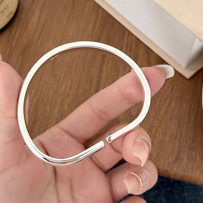 Sterling Silver Geometry Smooth Bracelet For Women Simple