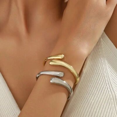 Stainless Steel Chunky Wide Waterdrop Bangle for Women Gold