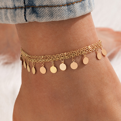 Tocona Charms Gold Wafer Tassel Anklets for Women Luxury