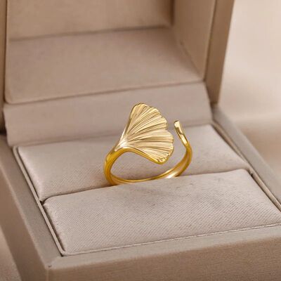 Ginkgo Leaf Rings For Women Stainless Steel Adjustable Open