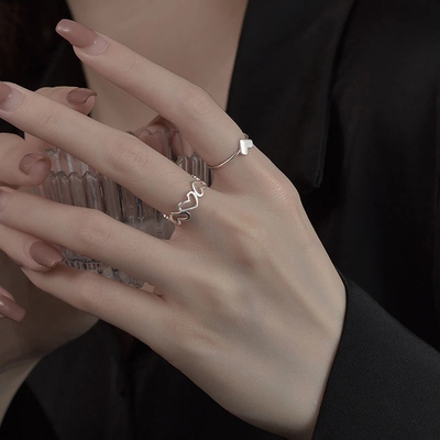 Korean Style Trendy Heart Shape Hollow Out Opening Silvery