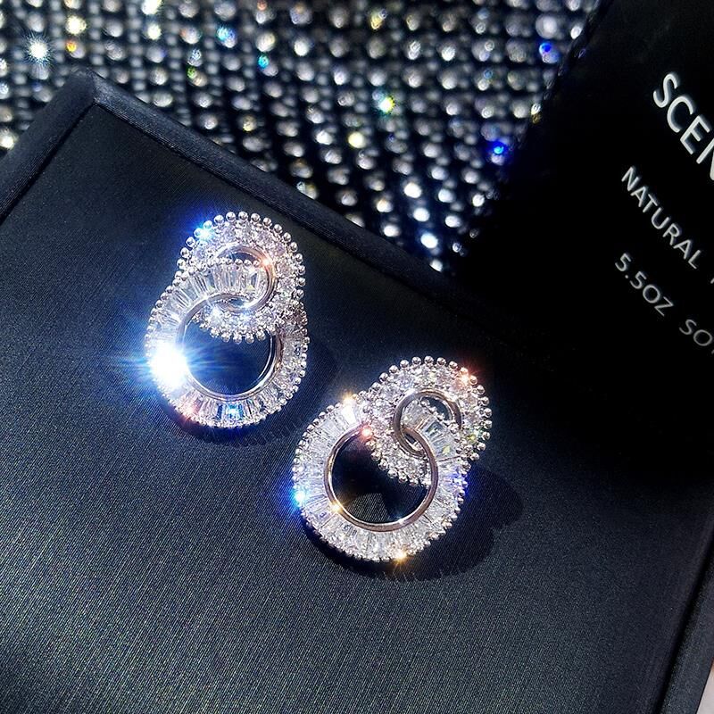S925 Sterling Silver Color Round Cute Bling Zircon Stone