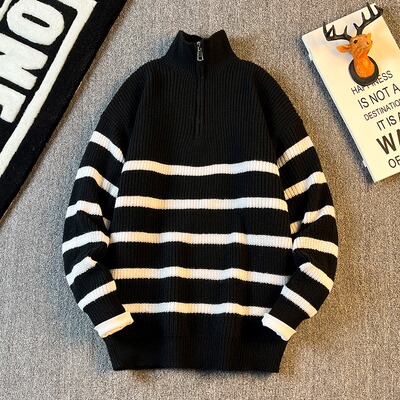 半高领拉链条纹毛衣男秋冬季2025