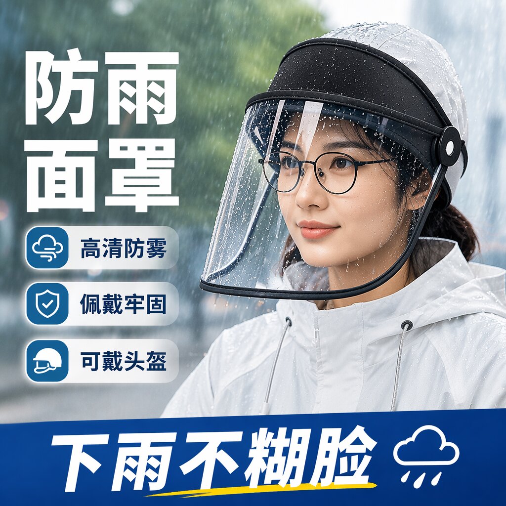 防雨面罩遮雨帽骑电动车防雨防风帽男女全脸挡雨帽高清防雾防飞溅